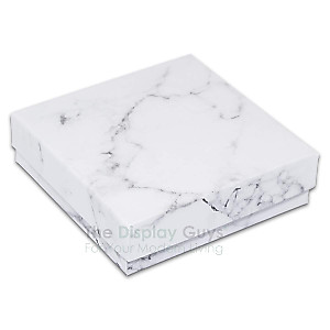 TheDisplayGuys - 25-Pack #33 Cotton Filled Cardboard Paper Jewelry Boxes Gift Case - Marble White (3.5" x 3.5" x 1.0") - for Shipping or Storage
