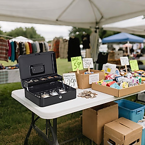 Jssmst Large Cash Box with Lock - 2017 New Metal Money Box 100% Safe, 11.8L x 9.5W x 3.5H Inches, Black, SM-CB0501L