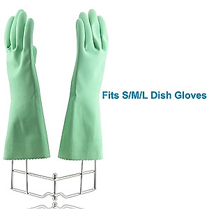 LEKUSHA Kitchen Gloves Drying Rack, SUS 304 Stainless Steel Dish Gloves Holder, Dry Cleaning Gloves Out from Inside and Outside, Space-Saving Dishwashing Gloves Stand,Silver