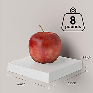 PopiShelves Small Floating Shelves for Wall - 6 Inch Mini Square White Shelves for Bedroom, Living Room, Bathroom, Kitchen, Office Decor Set of 3