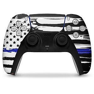 WraptorSkinz Skin Wrap compatible with Sony PS5 DualSense Controller Brushed USA American Flag Blue Line (CONTROLLER NOT INCLUDED)