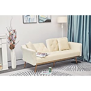 68.3" Loveseat Sofa Bed Convertible Sleeper Couch Daybed, Multifunctional Velvet Upholstered Folding Recliner, Splitback Small Futon Sofá Couches, 2 Seaters with Metal Legs&Two Pillows for Living Room