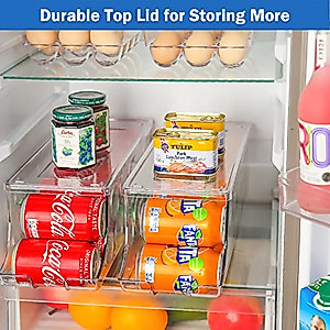 Puricon 2 Pack Soda Can Organizer Dispenser for Refrigerator, Clear Plastic Canned Food Pop Beverage Container Holder Storage Bin with Lid for Freezer Rack Pantry Cabinet Cupboard Kitchen-Standard