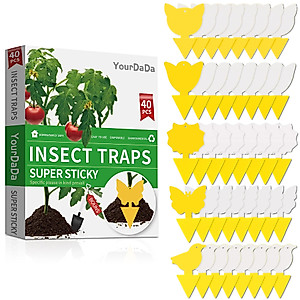 40 Pcs 5 Shapes Yellow Extremely Sticky Traps for Fruit Fly, Whitefly, Fungus Gnat, Insect Catcher Traps for Indoor/Houseplants/Kitchen, Protect The Plant, Non-Toxic, Odorless, Pet & Kid Safe