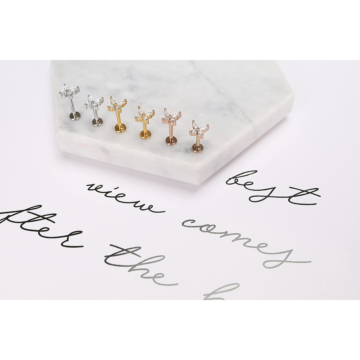 JINSAWW 16G Butterfly Internally Threaded CZ Labret Stud Stainless Steel Ear Cartilage Helix Tragus Conch Flat back Piercing Stud Body Jewelery