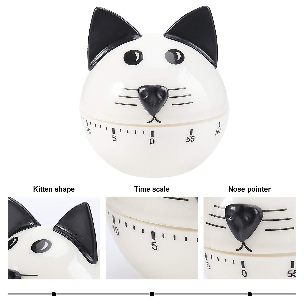 1Pc Manual Timer Plastic Lovely Kitchen Timer Cat Shaped Mechanical Timer Adorable Reminder Cartoon Cooking Timer Cooking Cooking Clock Timer Supplies Mechanical Timer