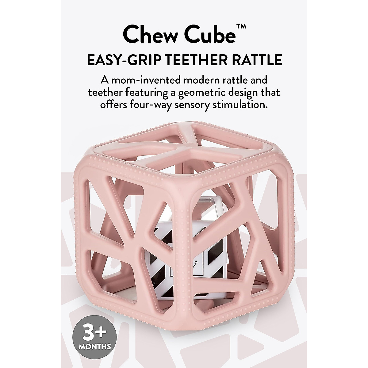 Malarkey Kids Silicone Teething Toys Chew Cube Baby Toy Activity Cube for New Born Babies Toys Rattle Teether Four Way Sensory Stimulation (Easy Grip, BPA Free Non Toxic, Mauve, Pack of 1)