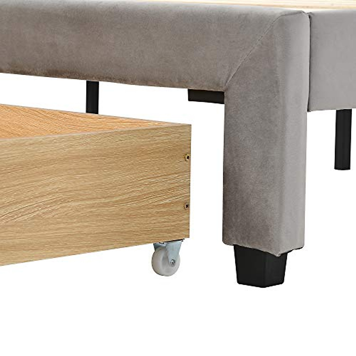 Livavege Queen Bed Frame with Wingback Headboard and Storage Drawers, Velvet Upholstered Platform w/Wooden Slats Support, Queen Size Bedframe No Box Spring Needed, Easy Assembly/Mattress Foundation