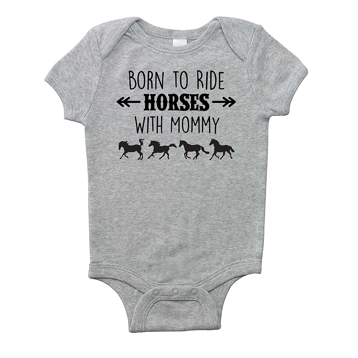 Equestrian Creations Born to Ride Horses with Mommy, Short Sleeve Horse Bodysuit, Baby Boy or Girl (6 Months, Heather Gray)