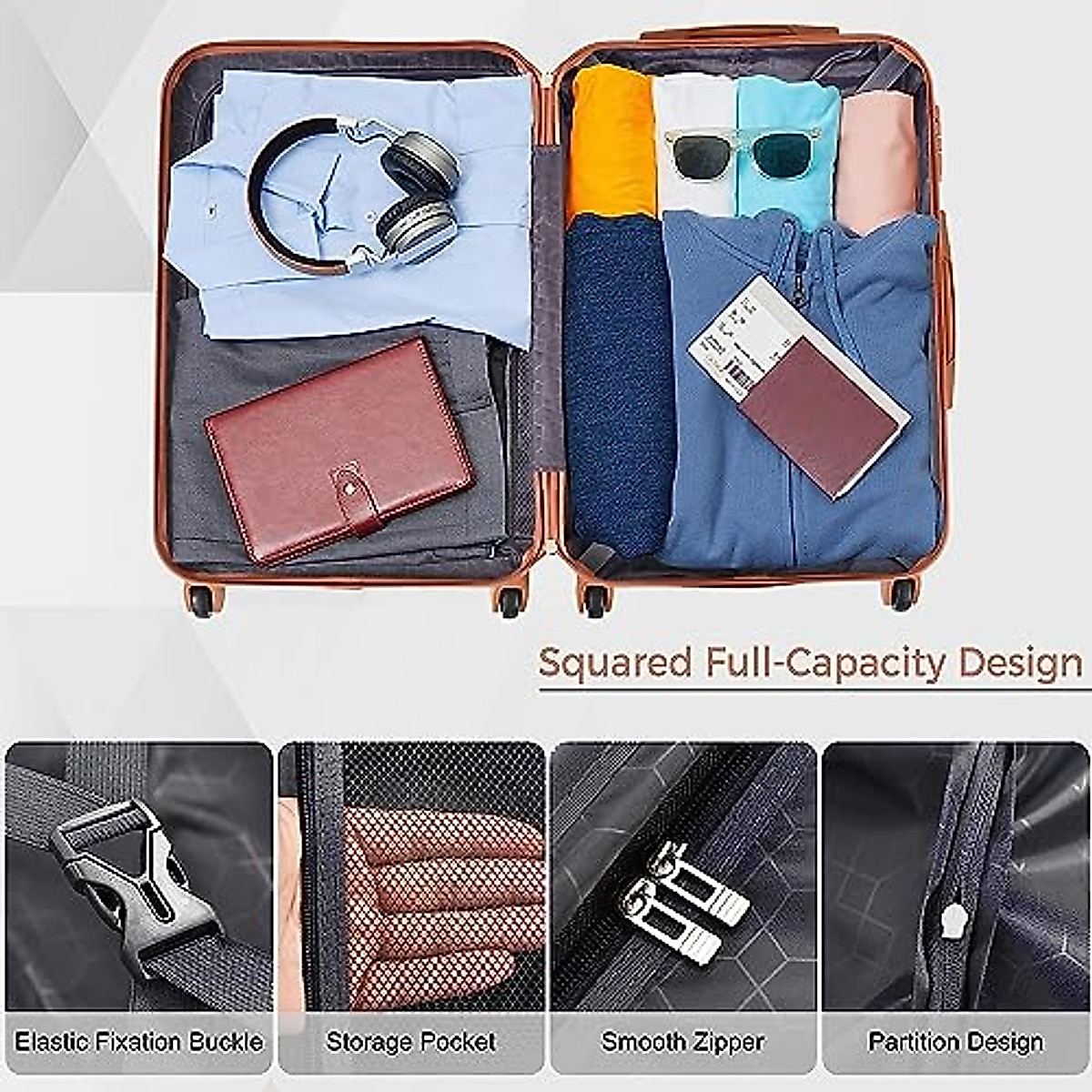 Merax 3 Piece Expandable ABS Hardshell Luggage Sets Spinner Wheel Suitcase TSA Lock Suit Case, Grey Green, 20/24/28 Inch