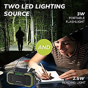 Portable Digital AM FM Radio Waterproof Bluetooth Speaker,Hand Crank Solar Emergency Radio,5000mAH Cell Phone Charger,NOAA Weather Radio with Flashlight,Reading Lamp,SOS Alarm,Outdoor Camping Radio