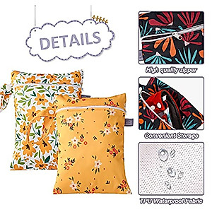 2 PCS Wet Dry Bag for Cloth Diapers Swimsuits Multi-Functional Water Resistant Lining Sealed Organizing Pouches with Double Pocket for Travel Gym Beach Pool Yoga Workout Small