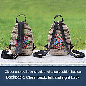 Kteubro Women's Mini Embroidery Backpack, Backpack With Detachable Strap, Multifunction Single Strap Chest Bag
