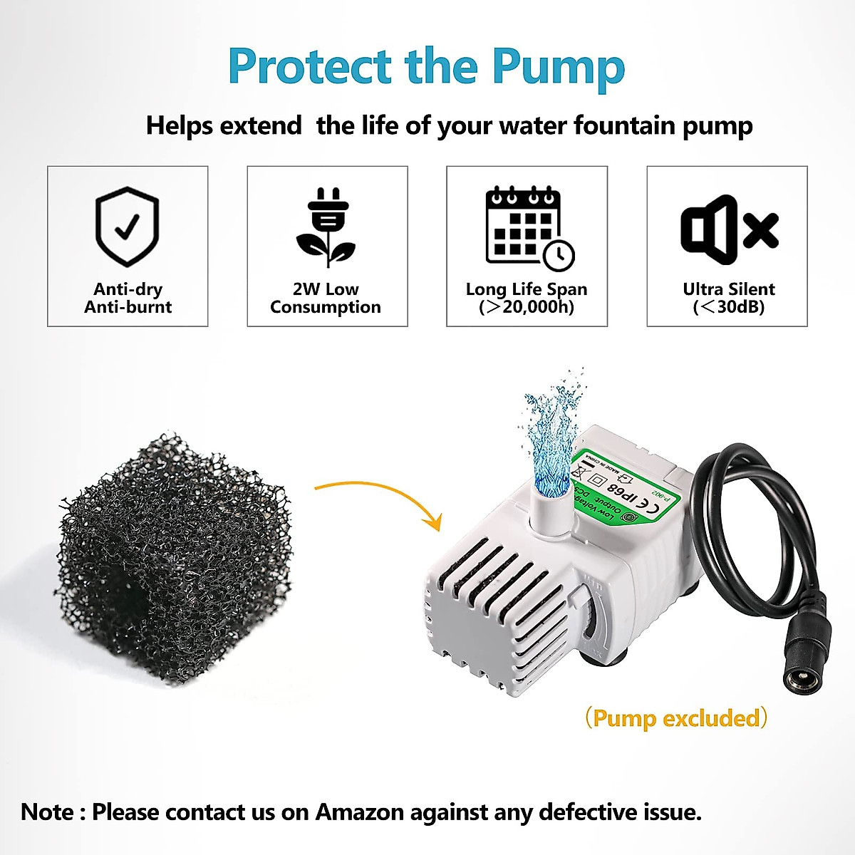 ORSDA Pet Water Fountain Replacement Pump F ilters - Compatible with All ORSDA/ZeePet Stainless Steel Dog and Cat Water Fountains