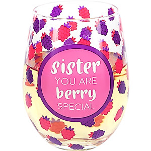 Pavilion Gift Company 18oz Sister You Are Berry Special-Raspberry Stemless Wine Glass, Pink