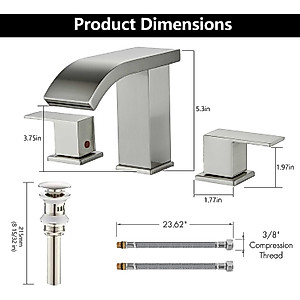 Skybathjoy LED Light Waterfall Bathroom Faucet 3 Hole, Brushed Nickel 8 Inch Widespread Bathroom Faucets & Parts, Modern 3 Piece Bathroom Sink Faucet, Touch On Faucet for Bathroom Vanity