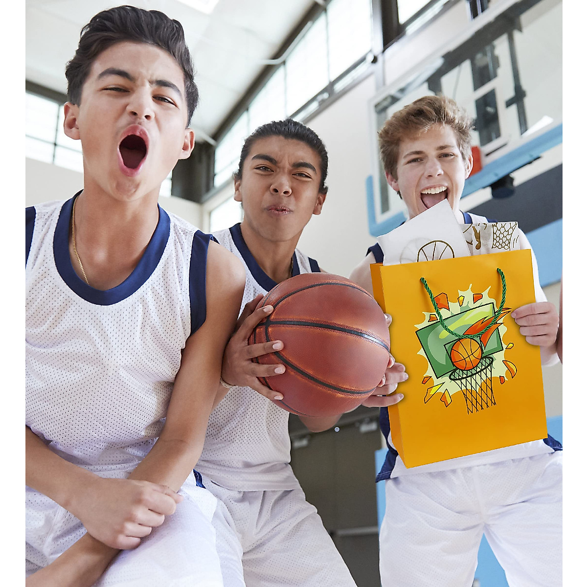 CoTa Global Basketball Gift Bag with Tissue Paper - Premium Large Gift Bag with String Handles, Reusable Orange Basketball Sport Gift Bag and Tissue Paper Set for Birthday and Occasions - 13 Inch