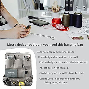 HSLFUAI Hanging Organizer with Pockets for Bathroom, Behind Door, Bedroom, Washing Table, Hanging Organizer, Door Organizer with 3 Sticky Wall Hooks (2Layer, Grey)