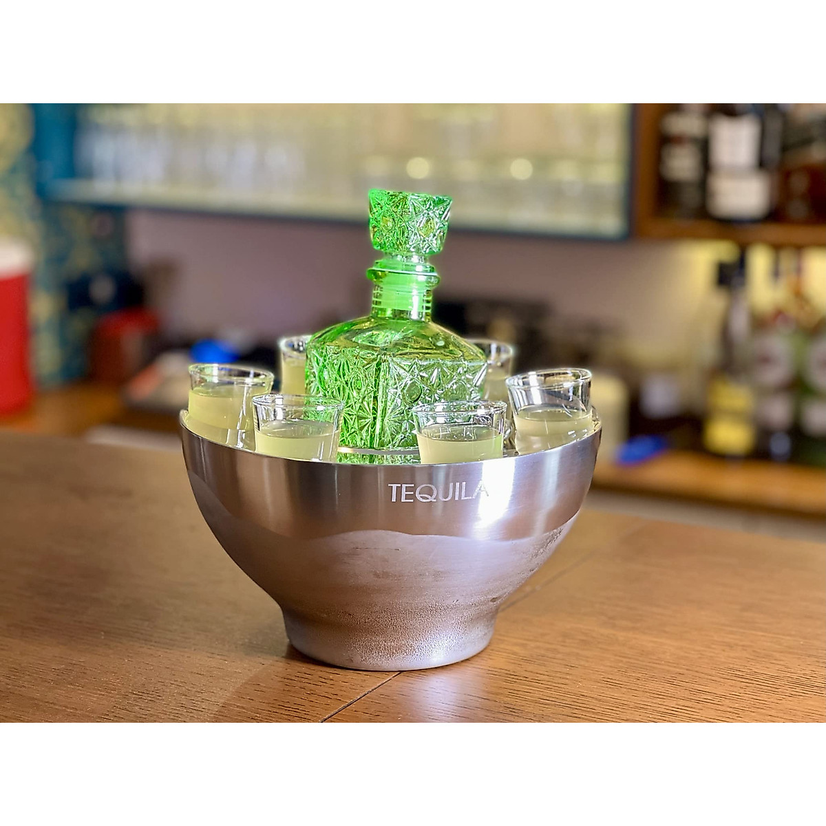 Maverick Unity Tequila Glasses and Bottle Holder on Ice, Tequila Gift Set, 6 Shot Glasses included - Tequila serving set.