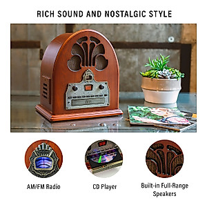 Crosley CR32D-PA Cathedral Retro AM/FM Tabletop Radio with Bluetooth Receiver and CD Player, Paprika