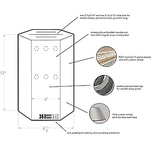 360KB MAX ™ - magnetic rotating knife block - w/top slots, capaciy for 20+ knives - largest in the 360 Knife Block ® family. (Honey Bamboo)