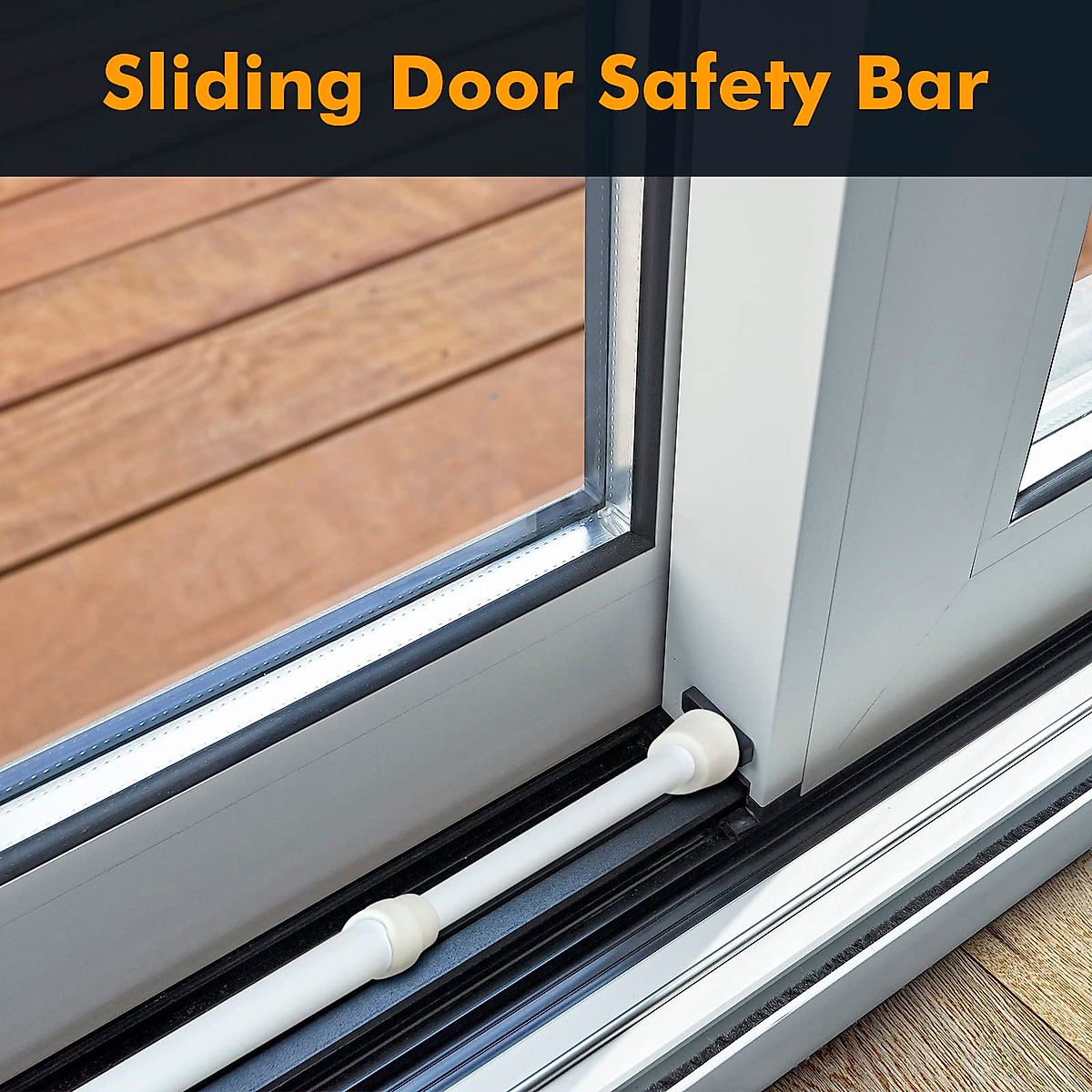 6 Pcs Black and White Sliding Door Security Bar Window Security Bar Adjustable Sliding Glass Door Bar Sliding Door Security Stick with Rubber Tips for Home Sliding Windows Door