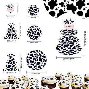 Cow Print Theme Birthday Party Supplies, 2 Pcs 3-Tier Cow Print Cupcake Stand, Farm Animal Themed Birthday Party Supplies for Girls and Boys, Cowgirl or Cowboy Party Decorations