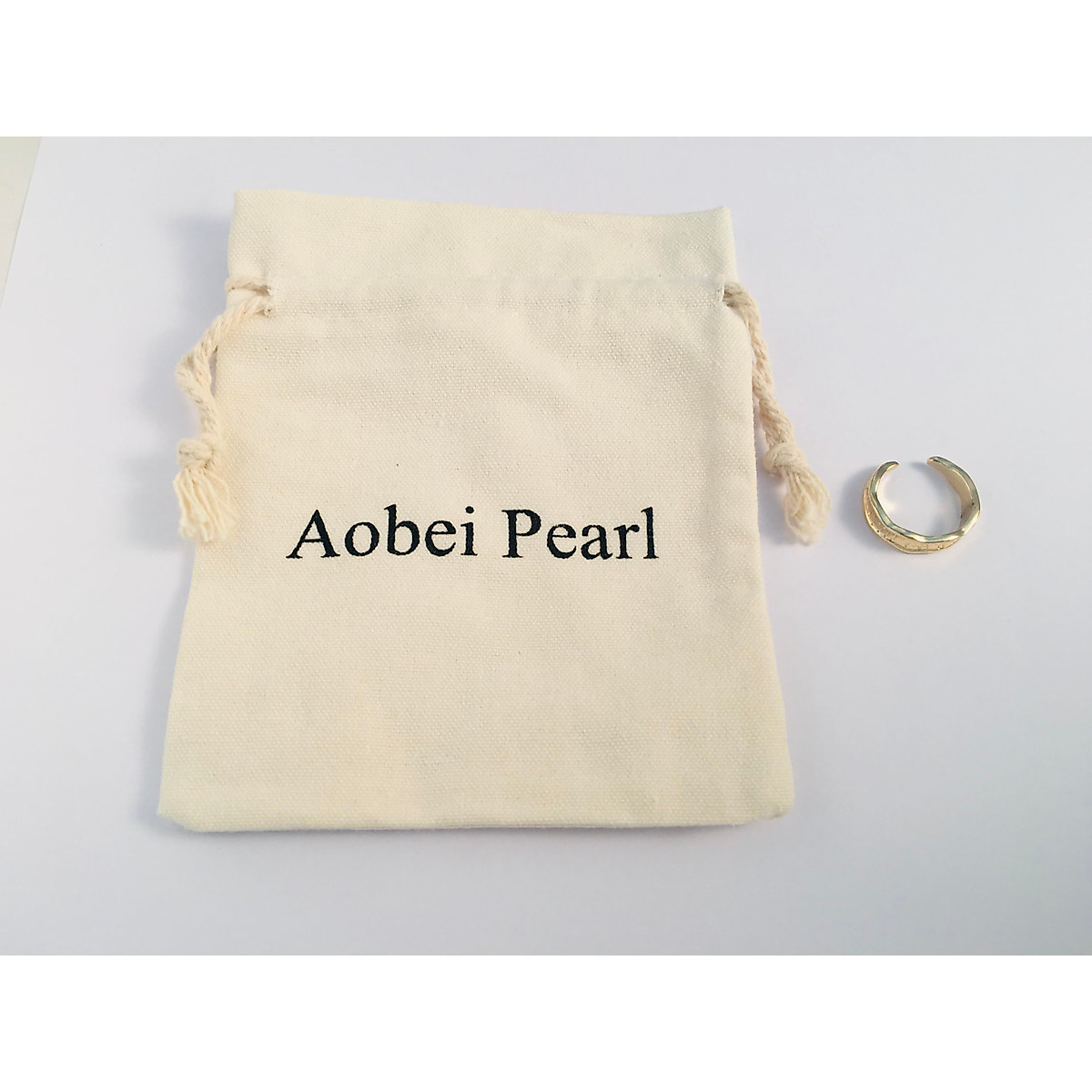 Aobei Pearl 18K Gold Plated Irregular Wave Open Ring for Women Minimalist Band Ring Adjustable Knuckle Finger Jewelry