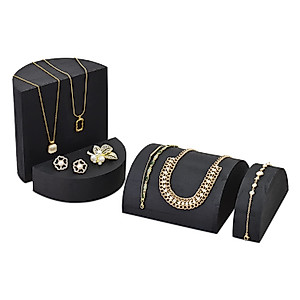 MOOCA 4 Pcs Lightweight Wooden Jewelry Display Riser Set for Bracelets, Earrings, and Necklaces, Multiple Combinations for Countless Display Styles, Black Color