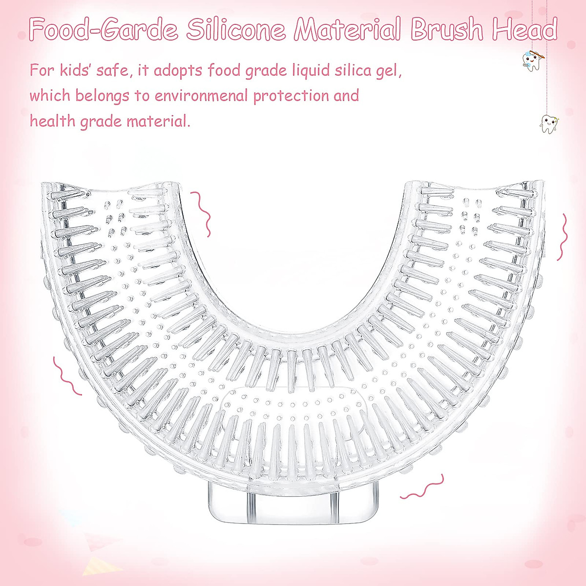 2 Pack Kids U Shaped Toothbrush Anti Choking 360 Degree Oral Cleaning Toothbrush with 2 Soft Silicone Brush Head Non Slip Handle Toddler Toothbrush with Cover Case for Children 2-6 Ages, Pink, Blue