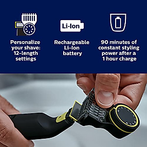 Philips Norelco OneBlade Pro Hybrid Electric Trimmer and Shaver, Black, 2 Piece, QP6530/70