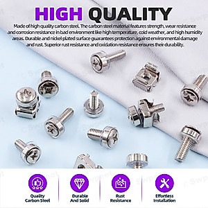 Swpeet 80Packs 4 Sizes M5 M6 Silver Computer Mount Cage Nuts and Screws with Metal & Plastic Washers Assortment Kit, Square Hole Hardware Cage Nuts & Mounting Screws Washers for Rack