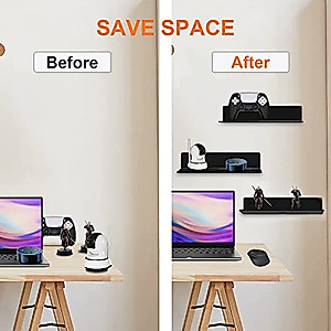 DIGHEIGG Acrylic Floating Shelves, Small Wall Shelves Display Shelf for Wall Decor Storage Organizer, for Bathroom Kitchen Home, 2 Pack, Black