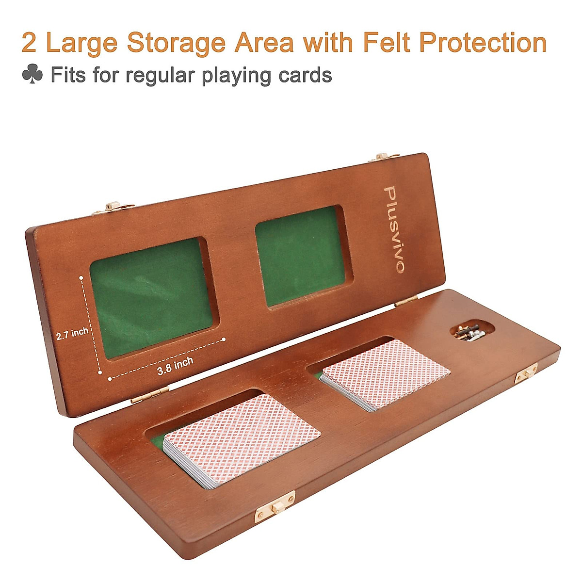 Cribbage Board Game Set 3 Tracks, Plusvivo Solid Oak Wood Cribbage Boards Unique with 9 Metal Pegs & 2 Storage Area, 15.5 X 4.9 X 1.2 in Travel Portable Cribbage Game Sets for Family