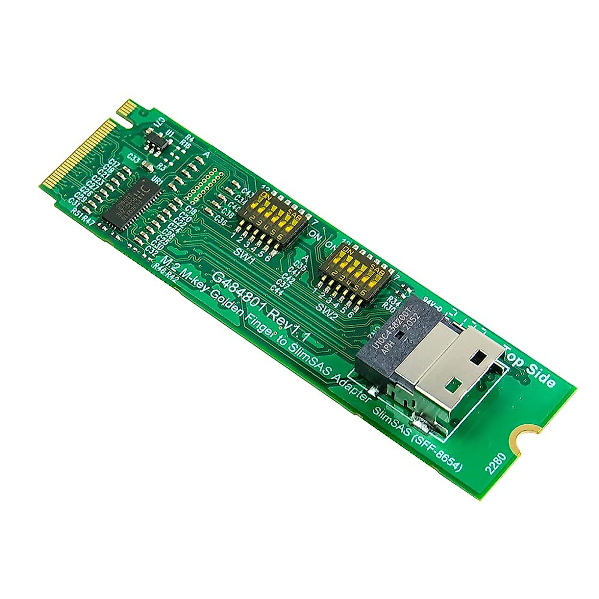 Micro SATA Cables|M.2 M-Key PCIe Gen4 to SlimSAS 4i (SFF-8654) Adapter with ReDriver for High-Speed Data Transfer