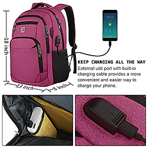 Laptop Backpack,Business Travel Anti Theft Slim Durable Laptops Backpack with USB Charging Port,Water Resistant College Computer Bag for Women & Men Fits 15.6 Inch Laptop-Rose Red