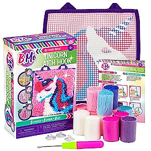 B Me DIY Unicorn Latch Hook Kit for Girls – Mini Rug Sewing Set with 15 Colorful Yarn Bundles, Color-Coded Canvas, DIY Grils Bedroom Décor Idea Perfect Birthday & Gift Age 6+