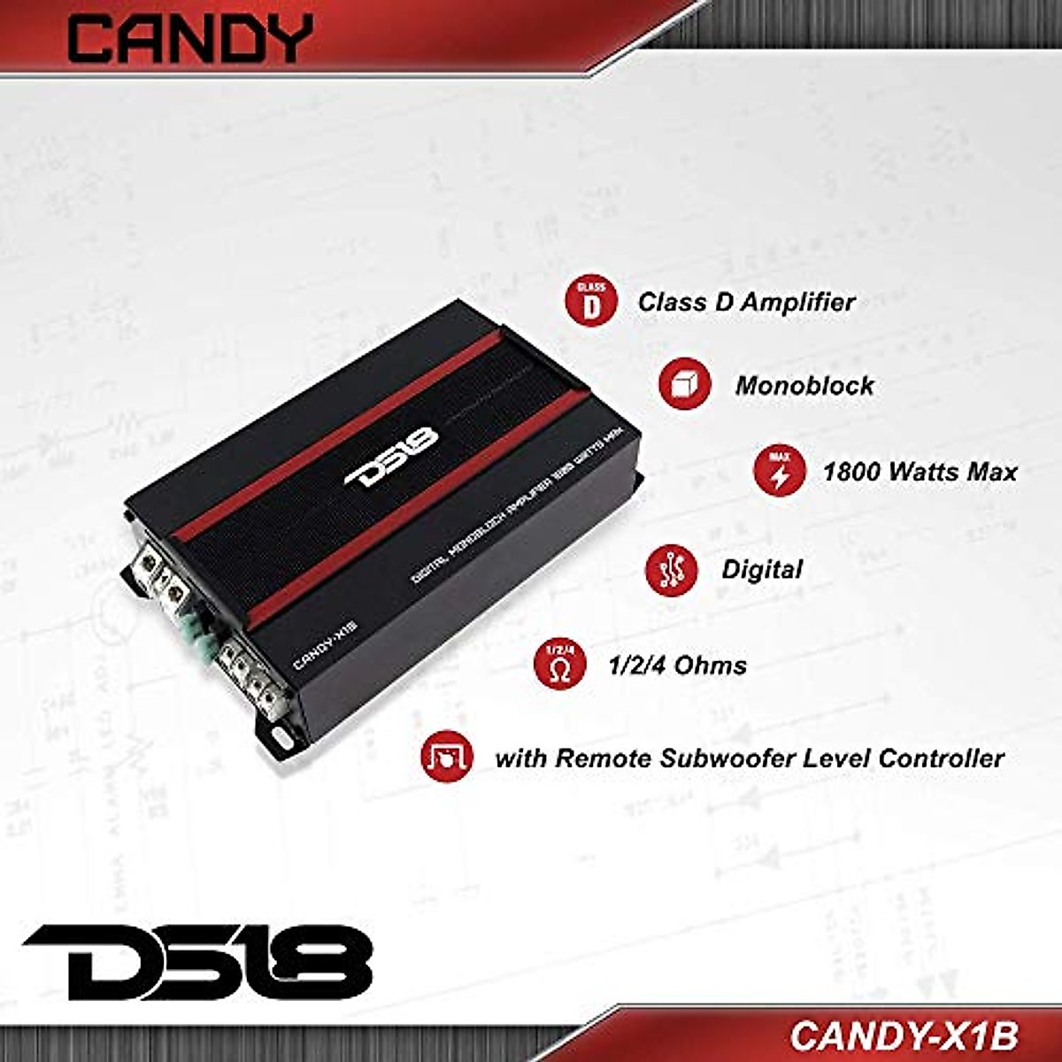 DS18 12" Subwoofer Combo Package with GEN-X124D Subwoofer and CANDY-X1B Monoblock Amplifier