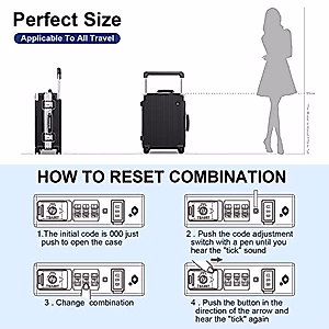 SOMODE LA SERIES Carry On Luggage 20inch Wide Handle Suitcase,Hardshell with Aluminum Frame,Supper-low noise Spinner Wheels & TSA Lock, Business Travel Carry-On Luggage (Black)