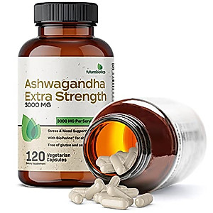 Futurebiotics Ashwagandha Capsules Extra Strength 3000mg - Stress Relief Formula, Natural Mood Support, Stress, Focus, and Energy Support Supplement, 120 Capsules