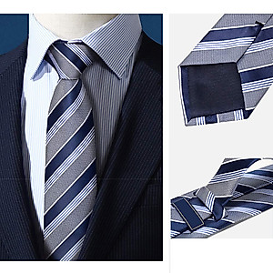 Manoble Fashion Men's Ties Formal Business 3.15'' Ties for Men Dark Light Blue Gray Striped Neckties + Gift Box