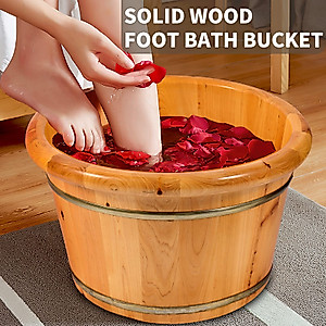 TGODRVC Foot Baths Wood Foot Tub, with Massager and lid SoIid Wood Handmade,Wooden Foot Basin Set,Upgrade Optimization