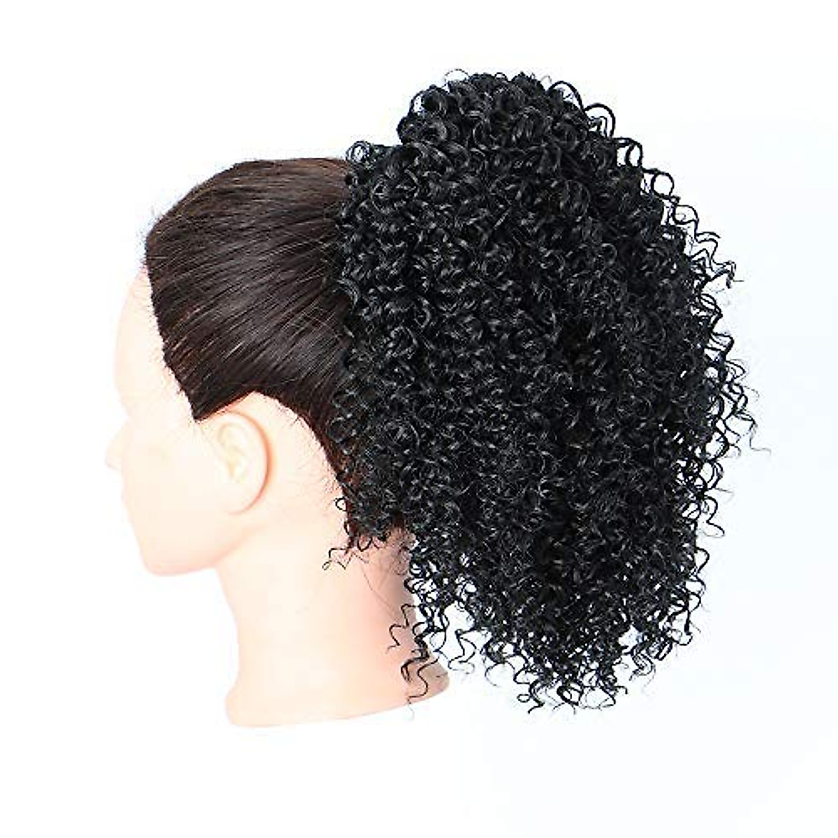 Vigorous Afro Drawstring Ponytail Kinky Curly Ponytail Drawstring Afro Puffs Curly Ponytail Extension for Women Synthetic 10 Inch Curly Ponytail （Black 1B#）