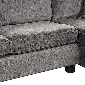 Elegant Sectional Sofa Couch with Movable Ottoman and Right Side Chaise Lounge ,U-Shaped Corner Velvet Upholstered Sectional & Couch W/ 3 Pillows for Home Office Apartment Living Room Furniture Sets