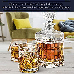 Whiskey Decanter Set with Glasses Regal Trunk & Co, 4 Square Engraved Tumblers Whisky Decanter & Glass Set, Crystal Decanter Set Bourbon and Scotch, Gift Box and with Liquor Glass Polishing Cloth
