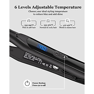 DSHOW 1/2" Flat Iron, Small Flat Iron Hair Straightener for Short Hair, Tourmaline Ceramic Mini Travel Hair Straightener with a Pouch, 6 Temperature, Dual Voltage (Black)