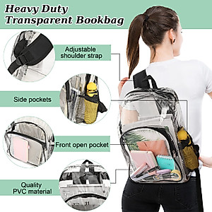 6 Pcs Clear Backpack Set Heavy Duty PVC Transparent Backpack Clear Book Bag See Through Backpack Clear School Bag with Clear Toiletry Bag Pencil Case