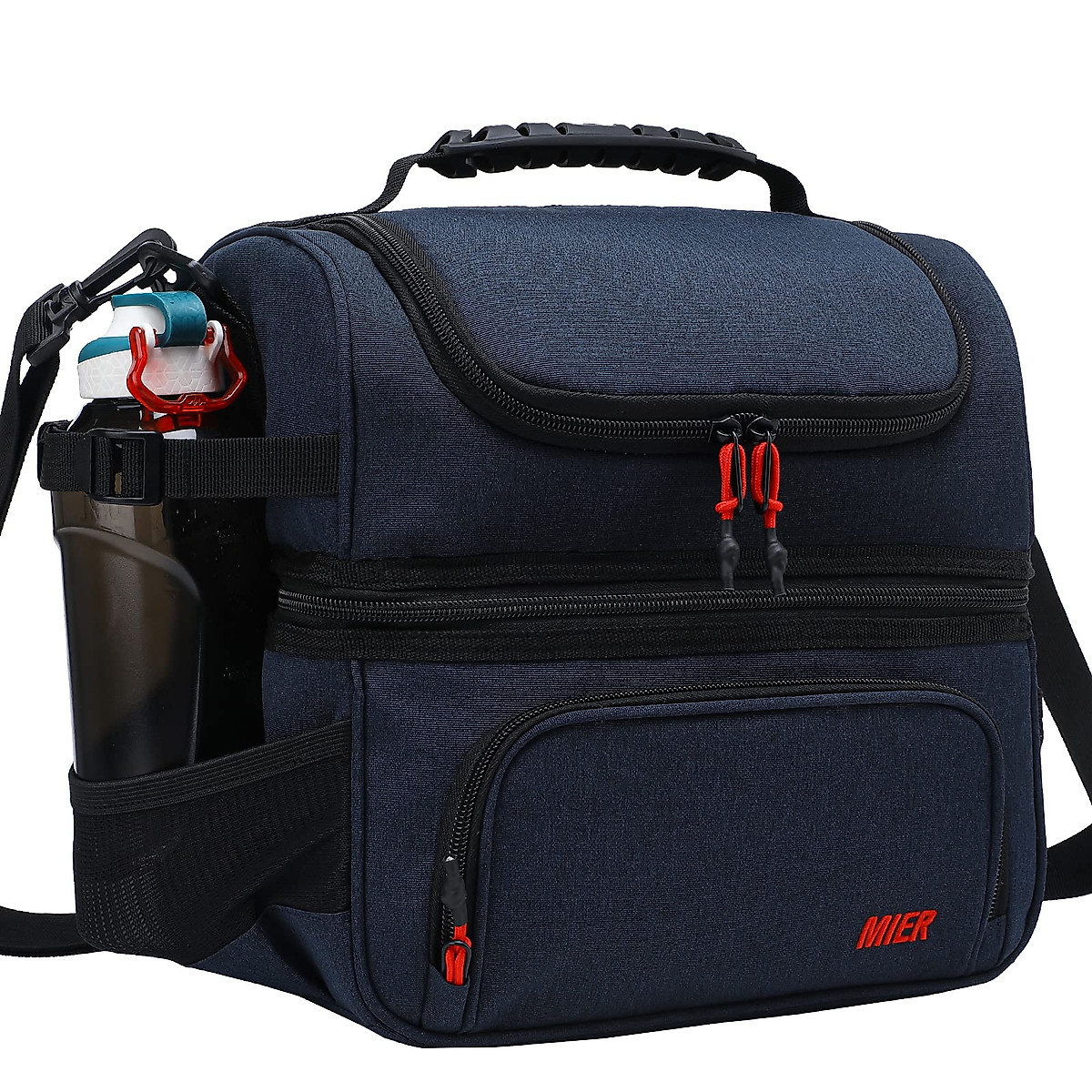 MIER Dual Compartment Lunch Bag Tote with Shoulder Strap for Men and Women Insulated Leakproof Cooler Bag, Dark Blue