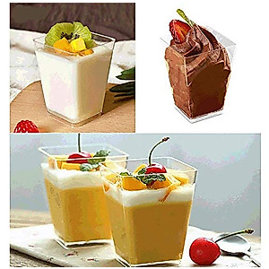 Sohapy 100 Pack 5.Oz Tall Square Food Grade Clear Plastic Dessert Tumbler Cups for Tiramisu,Cakes,Ice cream,Parfait, Dip, Sundaes,and Cookies (100)