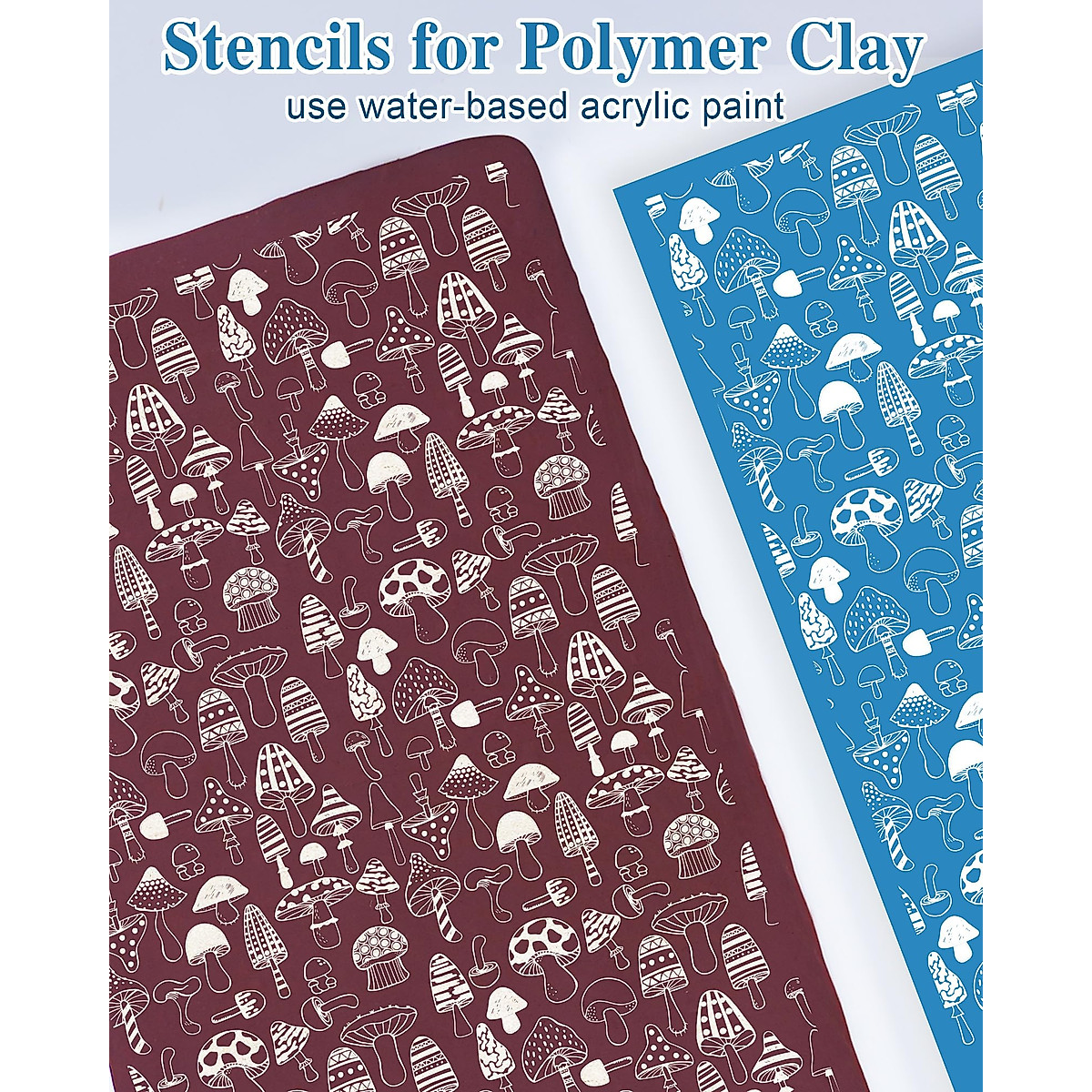 Puocaon Fall Clay Silk Screen - 6 Pcs Reusable Silk Screen Stencils for Polymer Clay Jewelry, Mushroom Boho Hand-Painted Clay Silk Screen Stencils for Jewelry Earrings Making, Mystic Clay Silk Screen